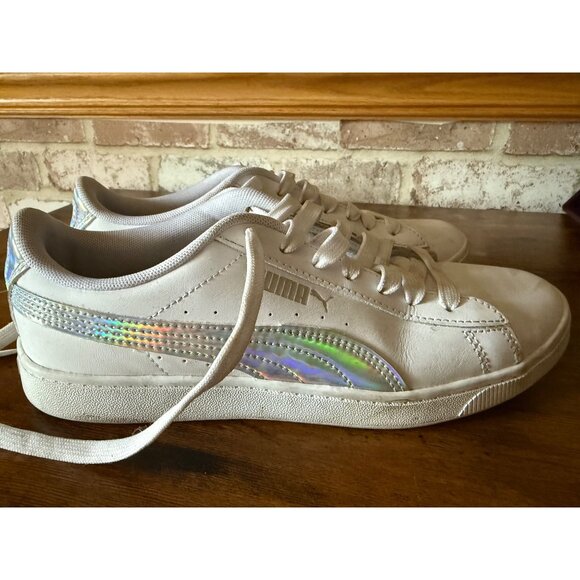 Puma | Shoes | Puma Womens White Sneakers With Holographic Stripes Logo ...